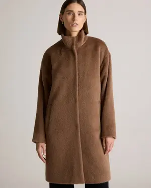 Quince Alpaca-wool Stand Collar Coat - Rustic Brown