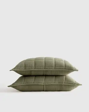 Quince Gauze Box Quilt Sham Set - Olive