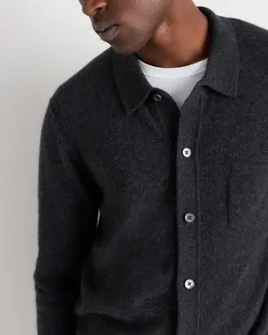 Quince Mongolian Cashmere Button-down Sweater - Heather Charcoal