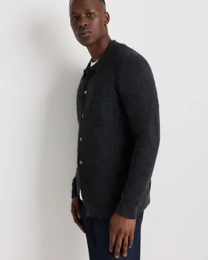 Quince Mongolian Cashmere Button-down Sweater - Heather Charcoal