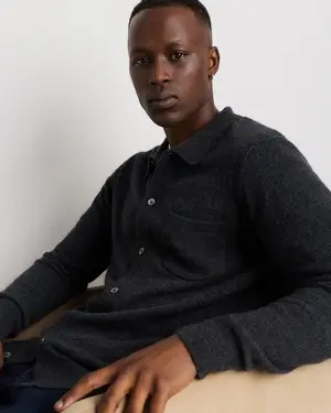 Quince Mongolian Cashmere Button-down Sweater - Heather Charcoal