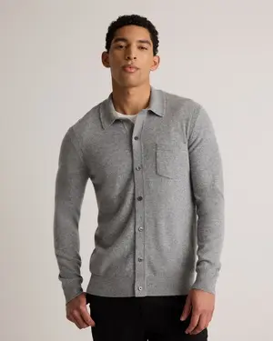 Quince Mongolian Cashmere Button Down Sweater - Heather Grey