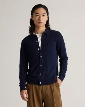 Quince Mongolian Cashmere Button-down Sweater - True Navy