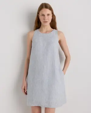 Quince 100% European Linen Tank Mini Dress - Blue Pinstripe
