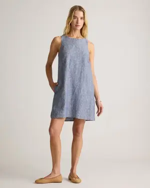 Quince 100% European Linen Tank Mini Dress - Chambray Stripe