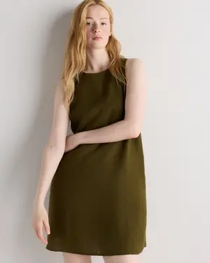 Quince 100% European Linen Tank Mini Dress - Martini Olive
