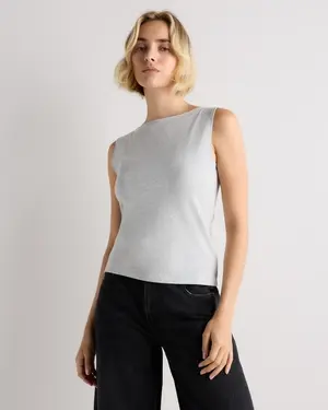 Quince Stretch Cotton Jersey Boat Neck Tank Top - Heather Grey