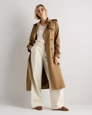 Quince Comfort Stretch Long Trench Coat - Dark Khaki