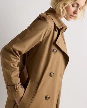 Quince Comfort Stretch Long Trench Coat - Dark Khaki
