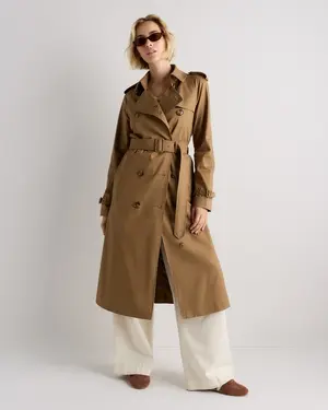 Quince Comfort Stretch Long Trench Coat - Dark Khaki