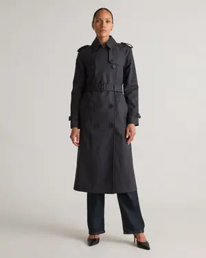 Quince Comfort Stretch Long Trench Coat - Midnight Black