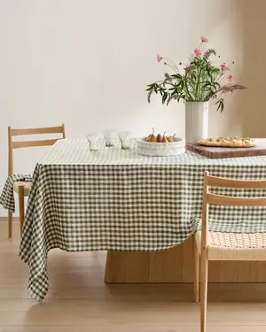 Quince European Linen Tablecloth Olive Gingham