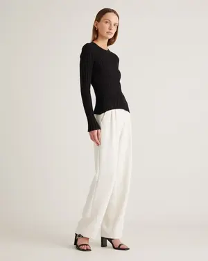 Quince Cotton Cashmere Ribbed Long Sleeve Sweater - Black