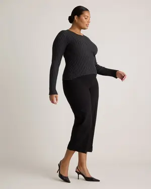 Quince Cotton Cashmere Ribbed Long Sleeve Sweater - Heather Charcoal