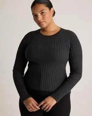 Quince Cotton Cashmere Ribbed Long Sleeve Sweater - Heather Charcoal