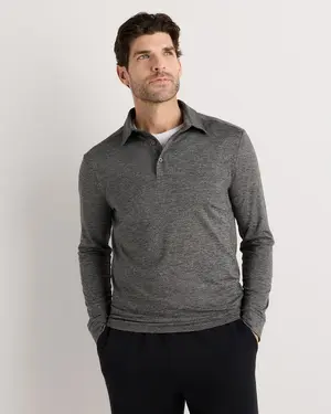 Quince Flowknit Breeze Performance Long Sleeve Polo - Charcoal