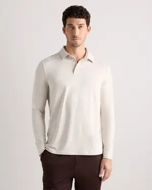 Quince Flowknit Breeze Performance Long Sleeve Polo - Solid Chalk