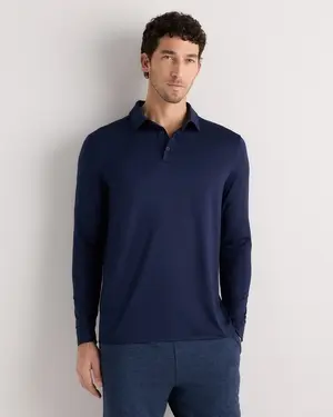 Quince Flowknit Breeze Performance Long Sleeve Polo - Solid Deep Navy