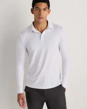 Quince Flowknit Breeze Performance Long Sleeve Polo - White