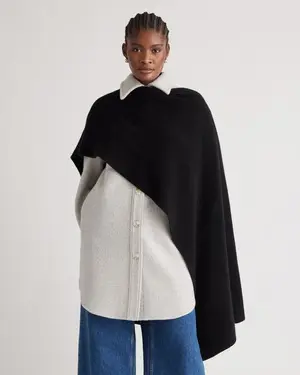 Quince Women's Mongolian Cashmere Ribbed Wrap Black
