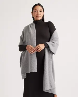 Quince Mongolian Cashmere Ribbed Wrap - Heather Grey