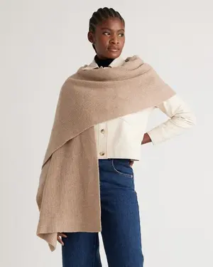 Quince Women's Mongolian Cashmere Ribbed Wrap Oatmeal