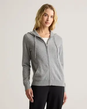 Quince Mongolian Cashmere Full-zip Hoodie - Heather Grey