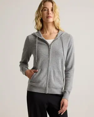 Quince Mongolian Cashmere Full-zip Hoodie - Heather Grey