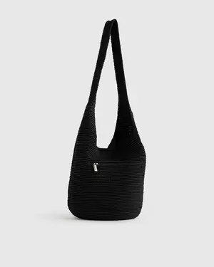 Quince Hand Crochet Hobo Shoulder Bag - Black