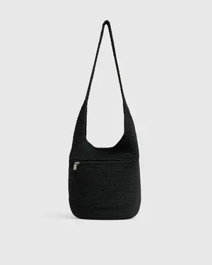 Quince Hand Crochet Hobo Shoulder Bag - Black