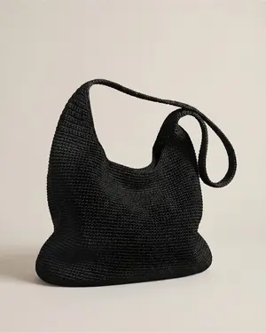 Quince Hand Crochet Hobo Shoulder Bag - Black