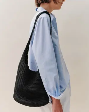 Quince Hand Crochet Hobo Shoulder Bag - Black