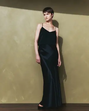 Quince Washable Silk Maxi Skirt - Black