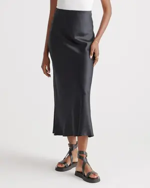 Quince Mulberry Silk Midi Slip Dress - Black