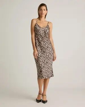 Quince Quince Mulberry Silk Midi Slip Dress Leopard