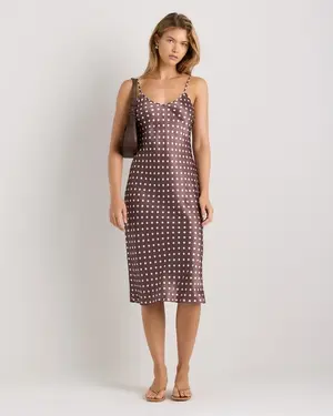 Quince Washable Silk Maxi Skirt - Mocha Midi Dot