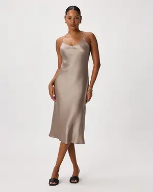 Quince Quince Mulberry Silk Midi Slip Dress Morel Grey