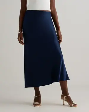 Quince Washable Silk Maxi Skirt - Navy