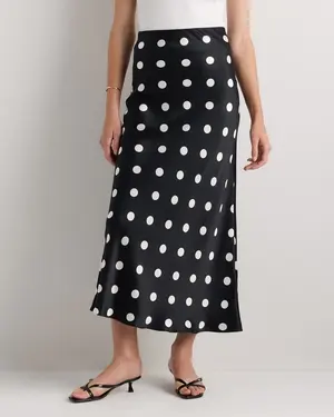Quince Washable Silk Maxi Skirt - Noir Large Dot