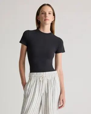 Quince Stretch Cotton Jersey Fitted T-shirt - Black