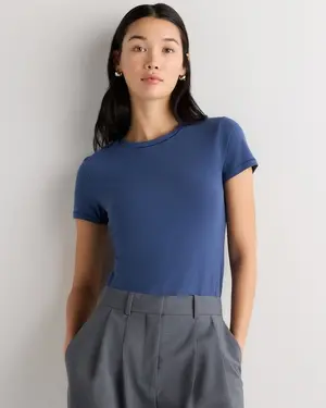 Quince Stretch Cotton Jersey Fitted T-Shirt Twilight Blue