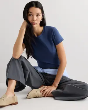 Quince Stretch Cotton Jersey Fitted T-shirt - Twilight Blue