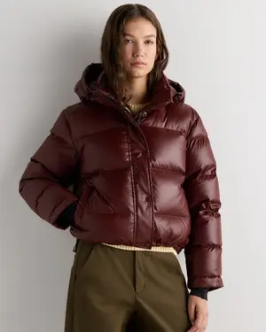 Quince Cropped Puffer Jacket - Shiny Bitter Chocolate