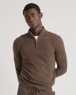 Quince Cashmere Quarter Zip Sweater - Brown