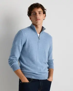 Quince Cashmere Quarter Zip Sweater - Faded Denim