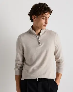 Quince Cashmere Quarter Zip Sweater - Heather Cloud Beige