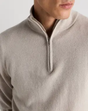 Quince Cashmere Quarter Zip Sweater - Heather Cloud Beige