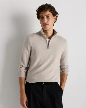 Quince Cashmere Quarter Zip Sweater - Heather Cloud Beige