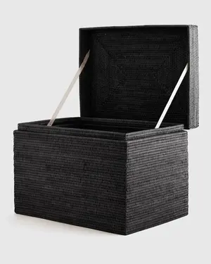 Quince Handwoven Rattan Hinged Chest Black