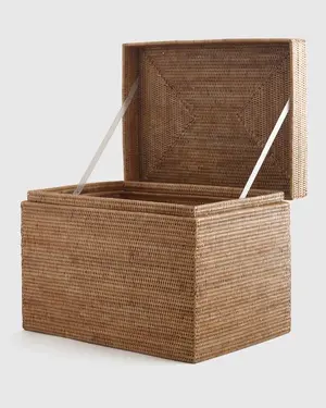 Quince Handwoven Rattan Hinged Chest - Honey